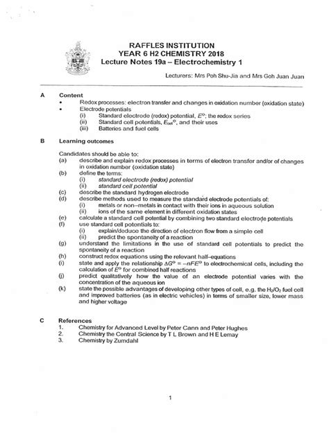 Lecture Notes 19a Electrochemistry 1 Pdf