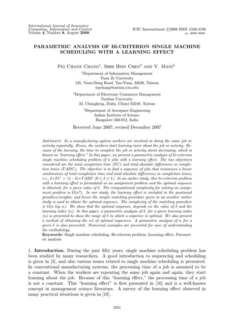 Pdf Parametric Analysis Of Bi Criterion Single Machine Scheduling With A Learning Effect