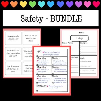 Safety BUNDLE Scenario Cards Writing Prompt Organizers Worksheet
