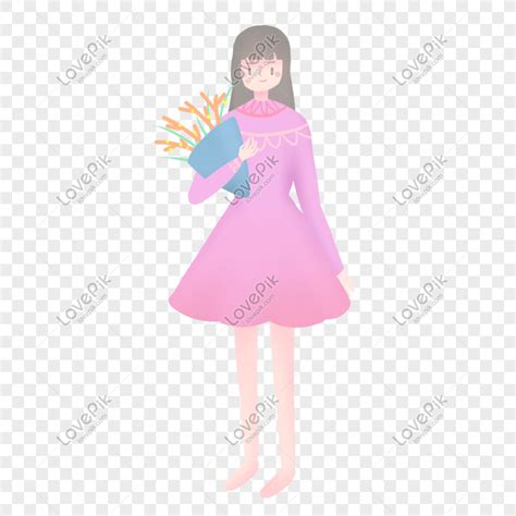 Unduh Gambar Kartun Wanita Pegang Bunga