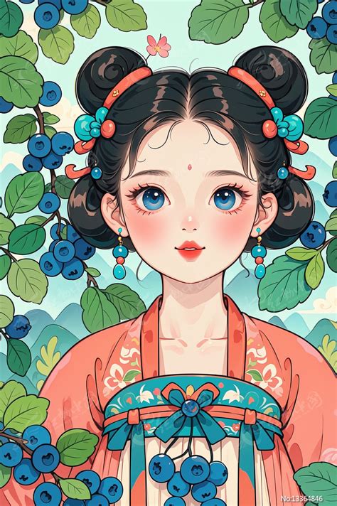 蓝莓包围的可爱女孩素材图ai图下载红动中国