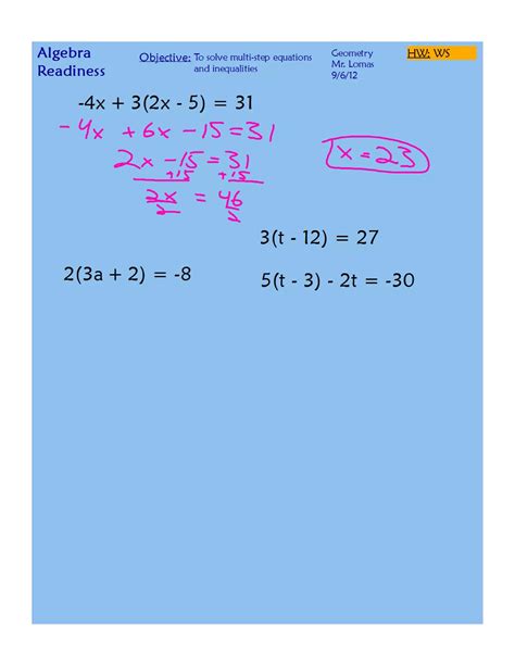 Solving Multi Step Equations And Inequalities Pdf