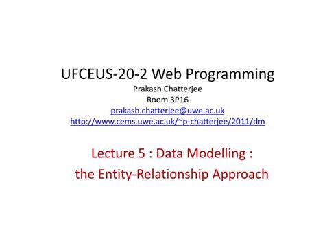 PPT Lecture Data Modelling The Entity Relationship Approach PowerPoint Presentation ID