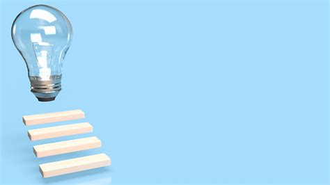 창의적 사고 돈 벌기 비즈니스 이미지 전구 기호 3d 렌더링에 나무 계단 0명에 대한 스톡 사진 및 기타 이미지 0명 3차원 형태 개념 Istock