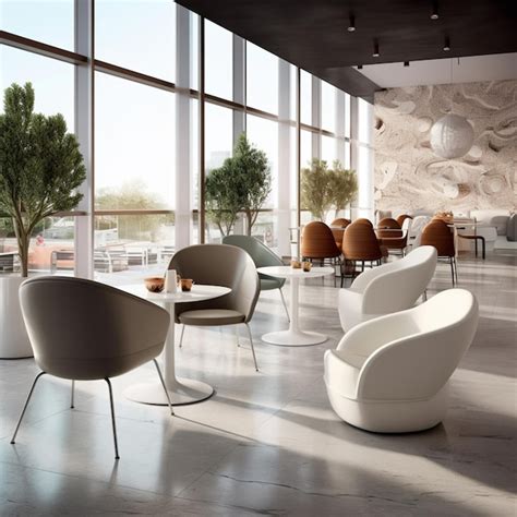 Premium Ai Image There Are Many Chairs And Tables In A Large Room With A View Generative Ai