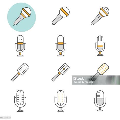 마이크 플랫 라인 아이콘 세트입니다 벡터 일러스트입니다 편집 가능한 선입니다 가수에 대한 스톡 벡터 아트 및 기타 이미지 가수 날씬한 노래 Istock