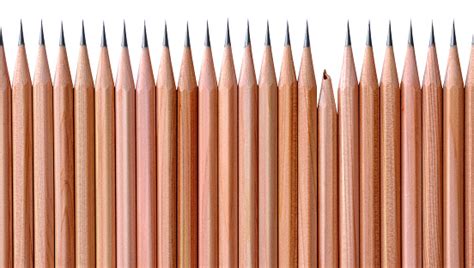 앉아 낮은 그들 가운데 한 부러진 연필 흰색 배경에 매우 날카로운 나무 연필의 행 개념은 군중에서 밖으로 서 0명에 대한 스톡 사진 및 기타 이미지 Istock