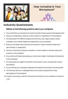 Inclusivity Questionnaire By Mc Consult Mcconsult Tpt