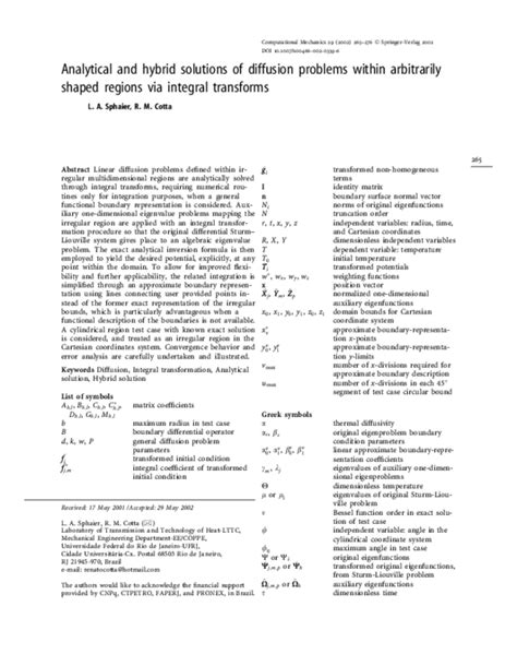 Pdf Analytical And Hybrid Solutions Of Diffusion Problems Within Arbitrarily Shaped Regions