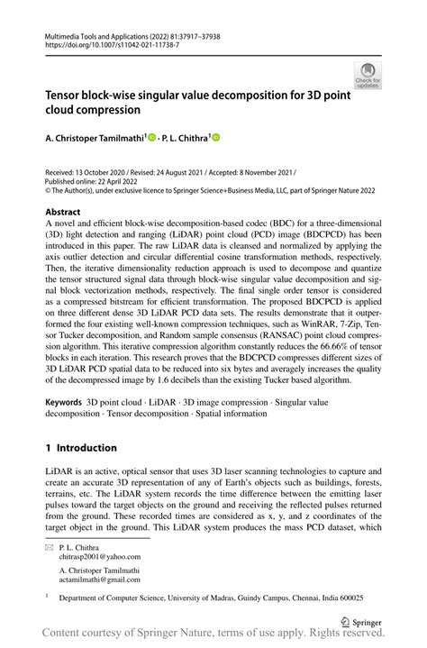 Tensor Block Wise Singular Value Decomposition For 3d Point Cloud Compression Request Pdf