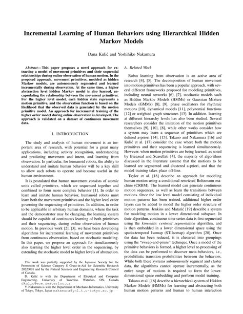 Pdf Incremental Learning Of Human Behaviors Using Hierarchical Hidden Markov Models