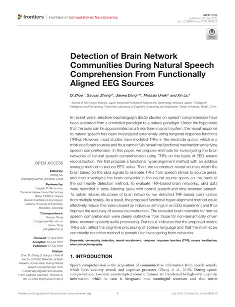 Pdf Detection Of Brain Network Communities During Natural Speech Comprehension From