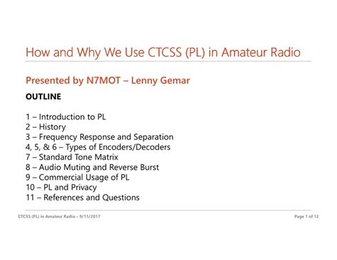 Ppt How And Why We Use Ctcss Pl In Amateur Radio How And Why We