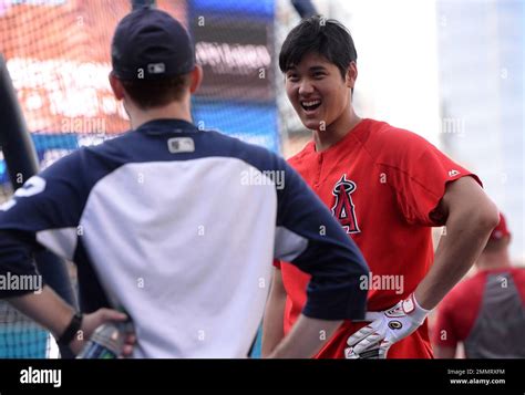 Los Angeles Angels Shohei Ohtani Of Japan Smiles Before The Baseball