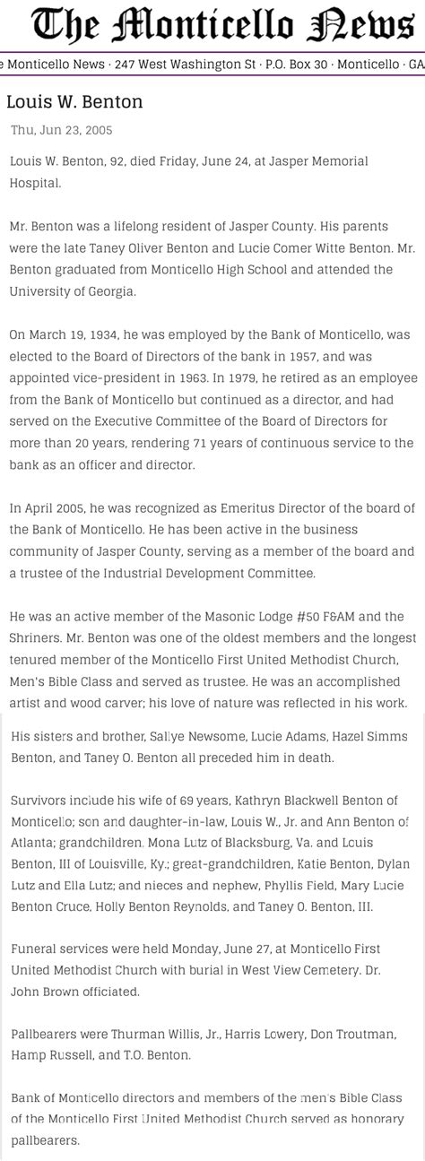 Louis Witte Benton Sr 1912 2005 Find A Grave Memorial