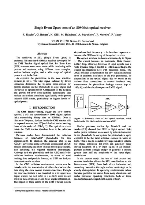 Pdf Single Event Upset Tests Of An 80mbs Optical Receiver