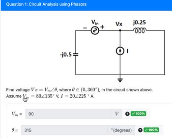 Answered Question Circuit Analysis Using Phasors Bartleby