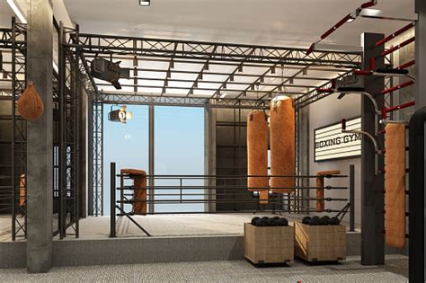 로프트 스타일과 카펫 바닥 3d 렌더링 장비 훈련 복싱 링 복싱 체육관 가정의 방에 대한 스톡 사진 및 기타 이미지 가정의
