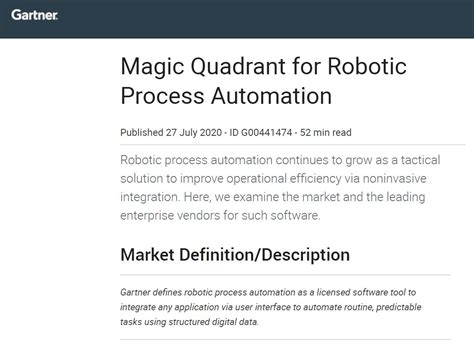 Gartner Magic Quadrant Rpa Robotic Process Automation 2020 Project Consult