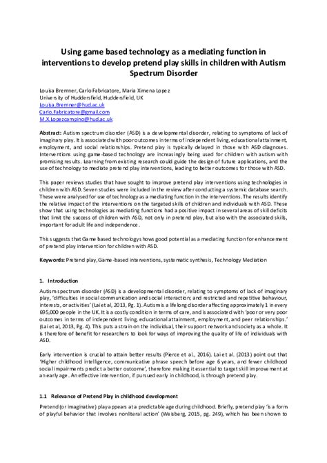 Pdf Using Game Based Technology As A Mediating Function In Interventions To Develop Pretend