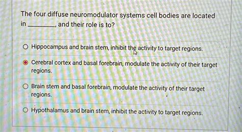 The Four Diffuse Neuromodulator Systems Cell Bodies Are Located In