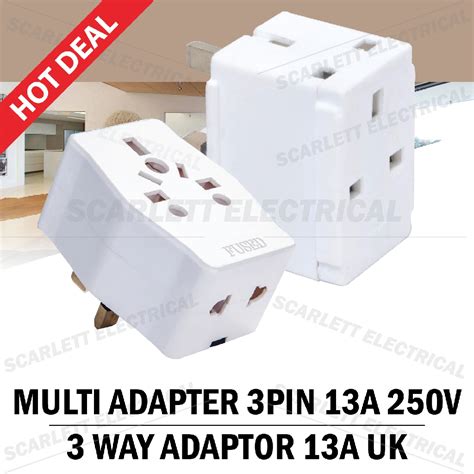 Original Sum Multi Adapter 3 Way Adaptor 13a Socket Plug 3 Pin Travel