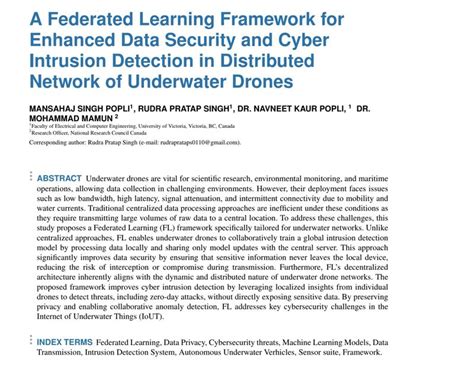 Rudra Pratap Singh On Linkedin Research Cybersecurity Underwaterdrones Federatedlearning