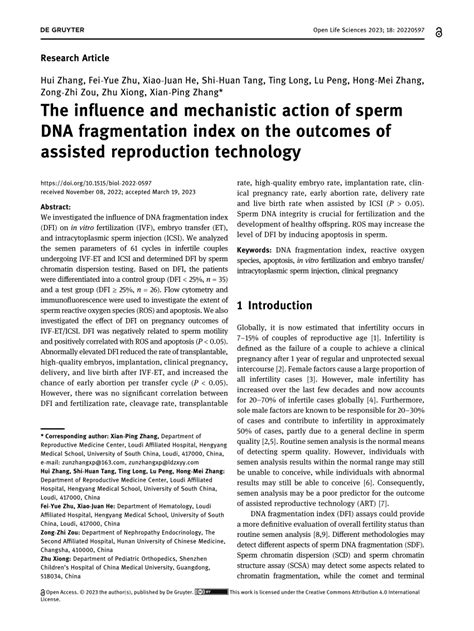 PDF The Influence And Mechanistic Action Of Sperm DNA Fragmentation Index On The Outcomes Of