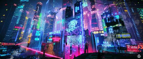 3440x1440 City Futuristic In Neon Lights Wallpaper Wallpapersok