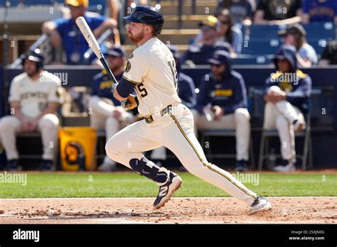 Milwaukee Brewers Oliver Dunn Runs To First Base After Hitting A
