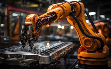 스마트 공장 미래 산업의 중자동화 로봇 팔 기계 프리미엄 사진