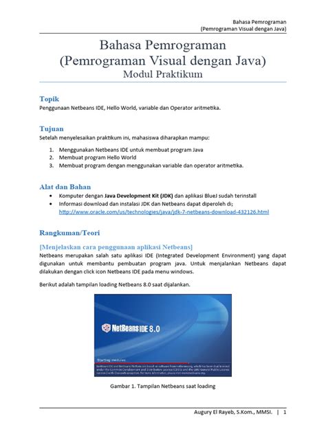 Handout Ist103 Ist103 Bahasa Pemrograman 02 Intro Ide Netbeans Hello World Variable Praktikum