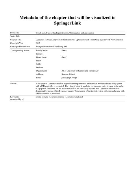 pdf lyapunov matrices approach to the parametric optimization of time