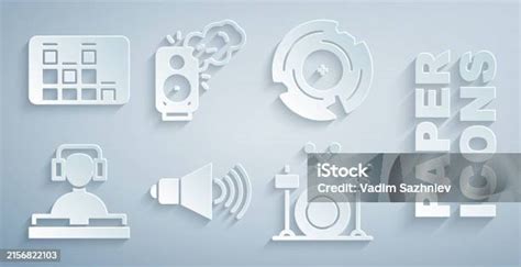 스피커 볼륨 비닐 디스크 Dj 음악 재생 드럼 스테레오 스피커 및 음악 이퀄라이저 아이콘을 설정합니다 벡터 3차원 형태에 대한 스톡 벡터 아트 및 기타 이미지 Istock