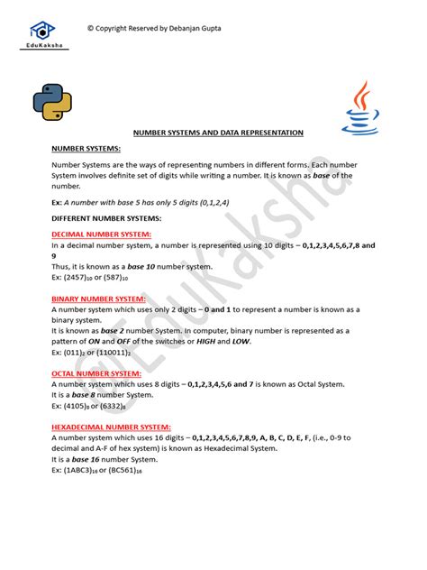 Number Systems And Data Representation Pdf Decimal Theory Of Computation