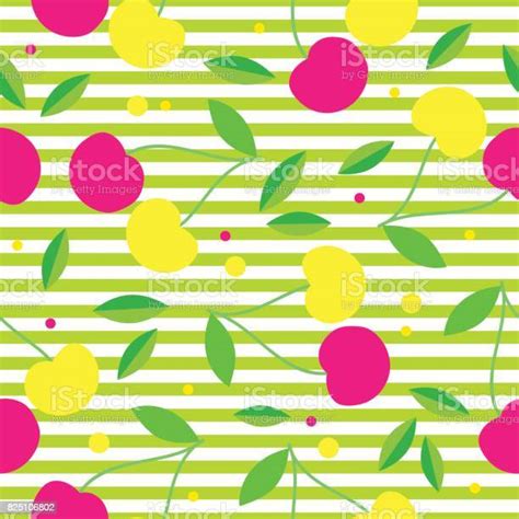 장식 핑크와 노란색 체리와 완벽 한 패턴입니다 정원 딸기입니다 섬유 교감입니다 건강한 생활방식에 대한 스톡 벡터 아트 및 기타 이미지 건강한 생활방식 과일 귀여운