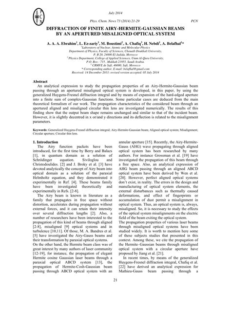 Pdf Diffraction Of Finite Airy Hermite Gaussian Beams By An Apertured Misaligned Optical System