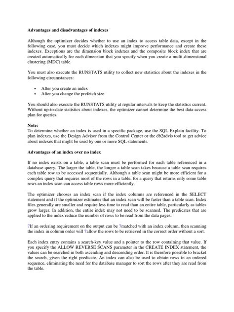 Advantages And Disadvantages Of Indexes Pdf Database Index