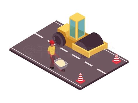 道路免抠元素道路设置等距组合与道路视图与交通锥工人和滚子矢量图模板免费下载ai格式626像素编号45979688 千图网