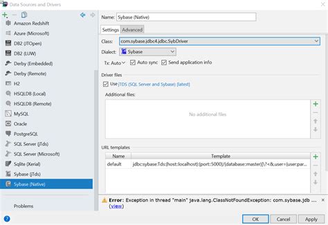exception in thread main java lang classnotfoundexception com sybase jdbc4 jdbc sybdriver