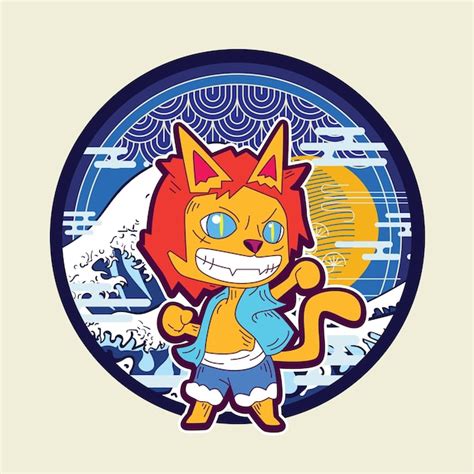 마스코트 로고 노트북 및 배경을 위한 귀여운 고양이 그림 프리미엄 벡터