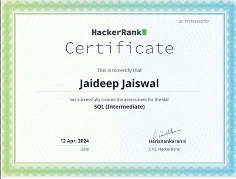 Jaideep Jaiswal On Linkedin Hackerrank Sql Intermediate