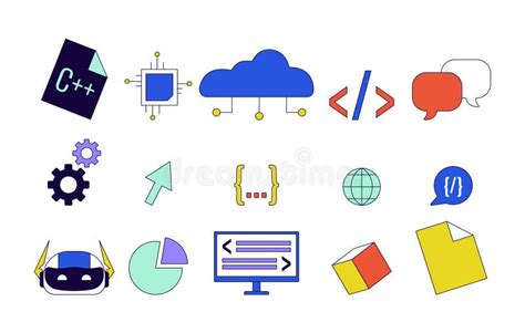 Mobile App Development 2d Linear Cartoon Objects Set Stock Vector Illustration Of Computer
