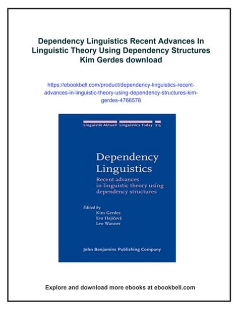 Dependency Linguistics Recent Advances In Linguistic Theory Using Dependency Structures Kim