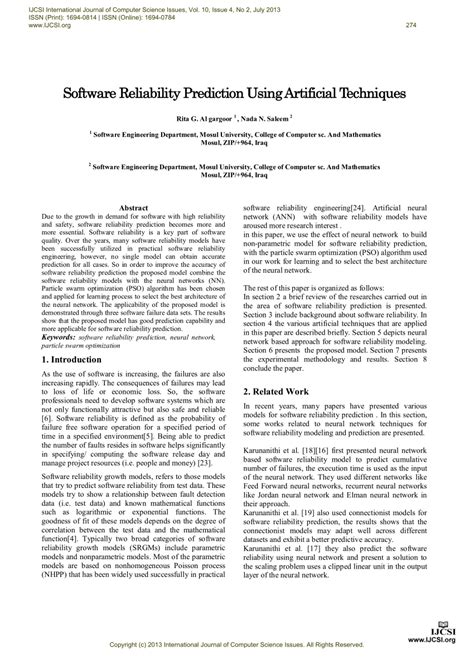 Pdf Software Reliability Prediction Using Artificial Techniques