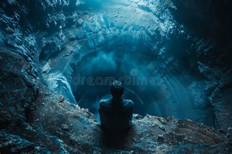 Person Gazing Into A Bottomless Pit Conveying Deep Hopelessness Dark Ambiance Stock