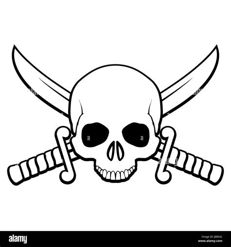 Skull With Crossed Sabers Illustration Of Pirate Symbol In Black And