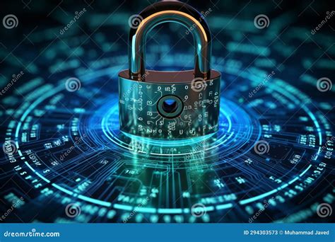 Binary Code Inspired Blue Keylock Conveys The Essence Of Cybersecurity Concepts Stock