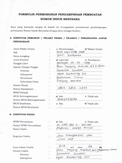 Form Pembuatan Nib Pdf