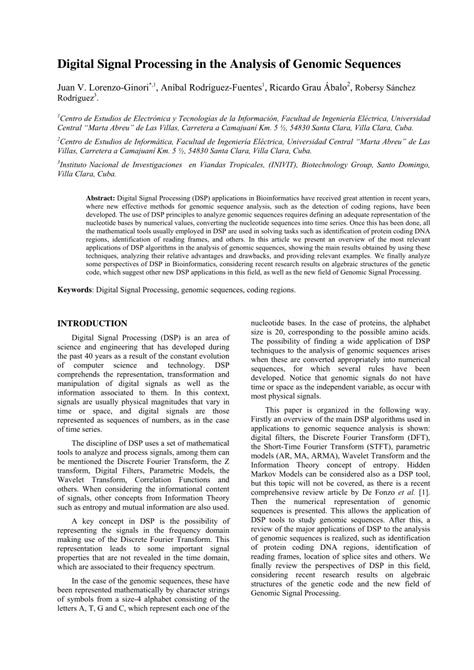 Pdf Digital Signal Processing In The Analysis Of Genomic Sequences